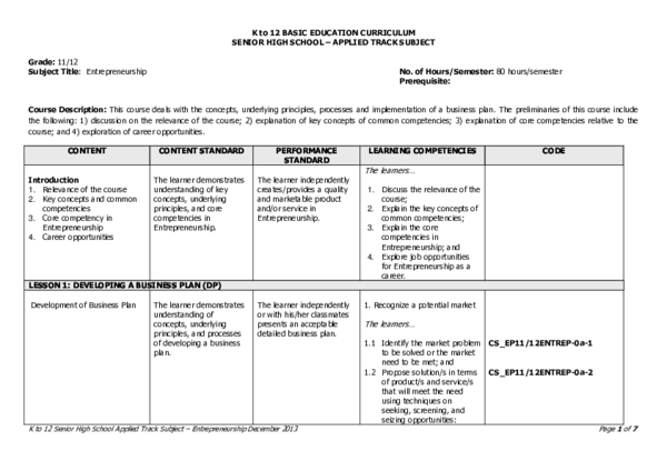 (PDF) K to 12 BASIC EDUCATION CURRICULUM SENIOR HIGH SCHOOL -APPLIED ...