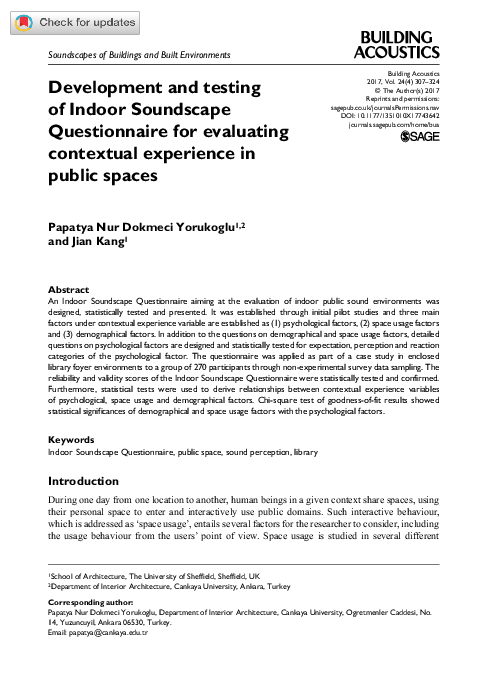 Pdf Development And Testing Of Indoor Soundscape Questionnaire For Evaluating Contextual