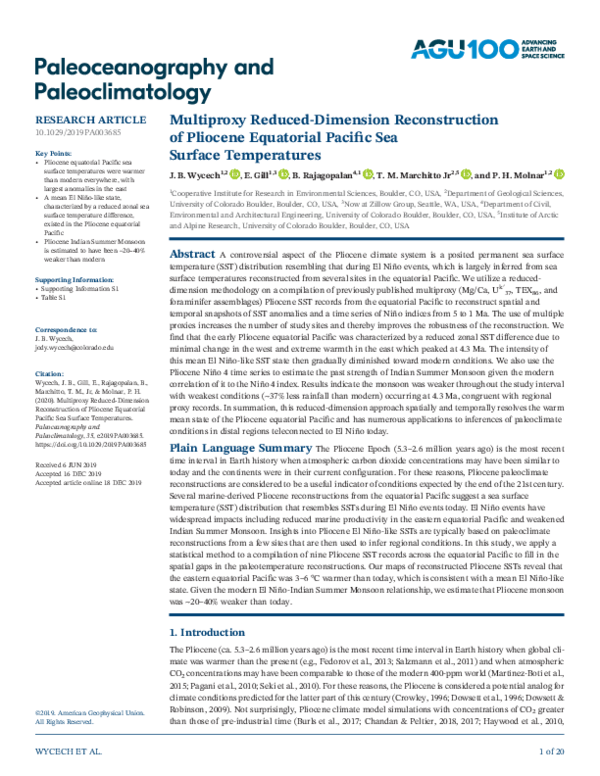 Pdf Multiproxy Reduced Dimension Reconstruction Of Pliocene Equatorial Pacific Sea Surface