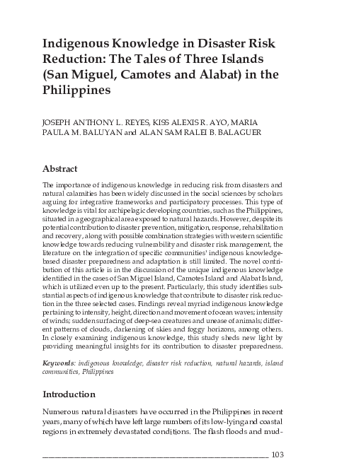 (PDF) Indigenous Knowledge in Disaster Risk Reduction: The Tales of ...