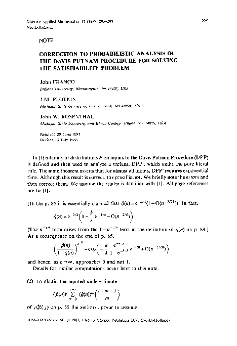 (PDF) Correction to probabilistic analysis of the Davis Putnam Procedure for solving the ...
