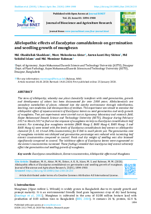 (PDF) Allelopathic effects of Eucalyptus camaldulensis on germination and seedling growth of ...