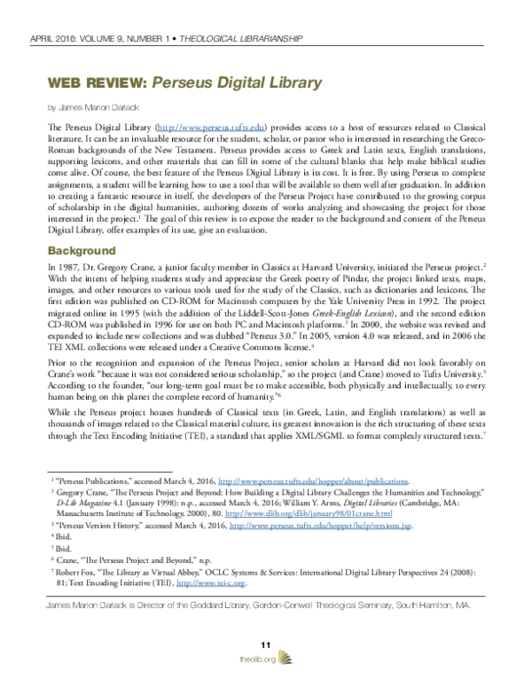 (PDF) Web Review: Perseus Digital Library