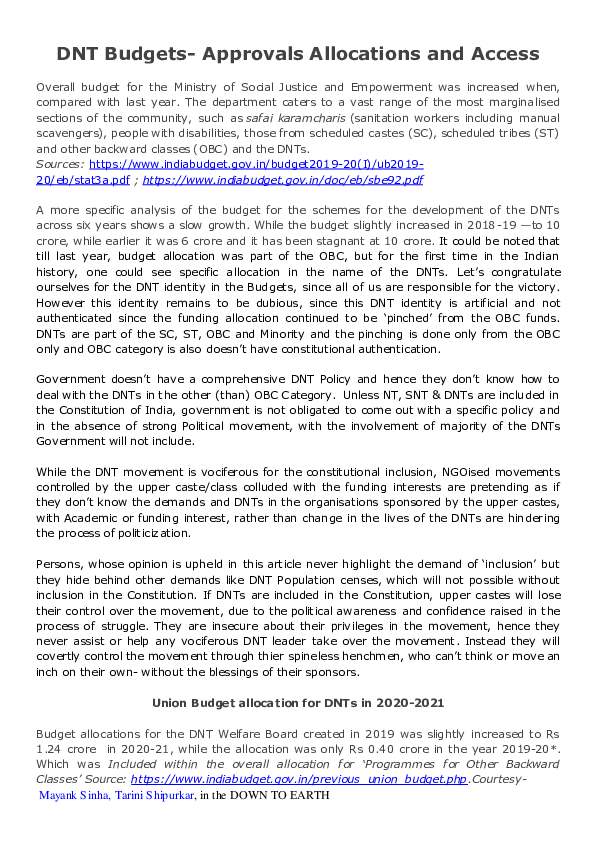 (PDF) DNT Budgets-Approvals Allocations and Access