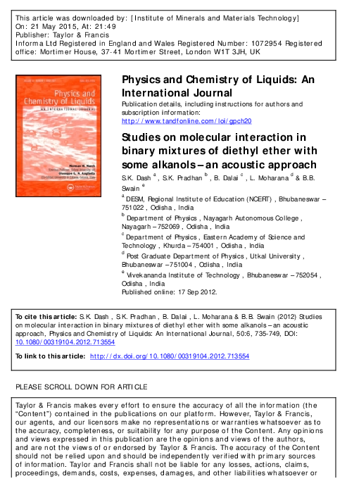 (PDF) Physics and Chemistry of Liquids: An International Journal Studies on molecular ...