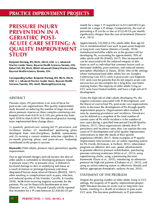 (PDF) PRESSURE INJURY PREVENTION IN A GERIATIRC POSTACUTE CARE SETTING