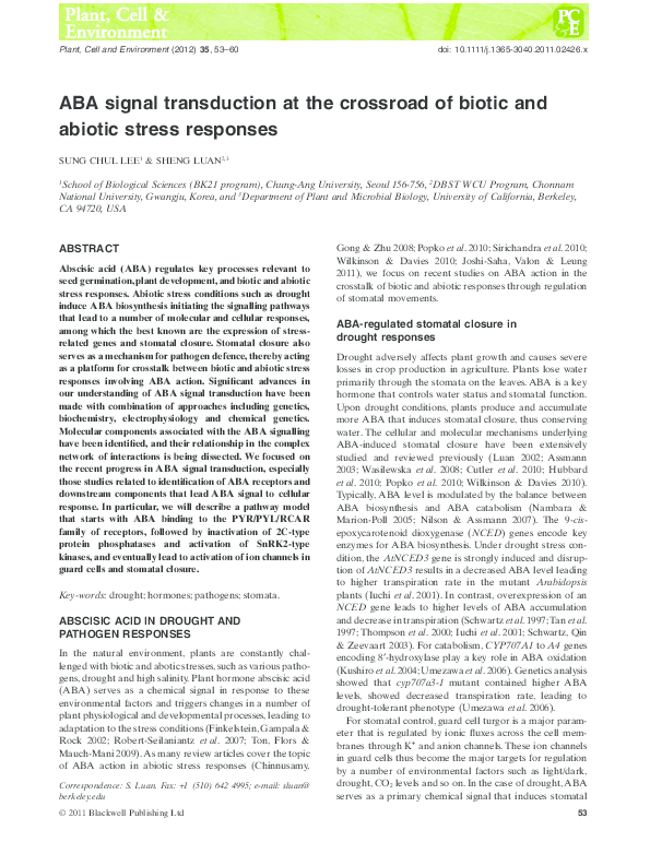 (PDF) ABA signal transduction at the crossroad of biotic and abiotic ...