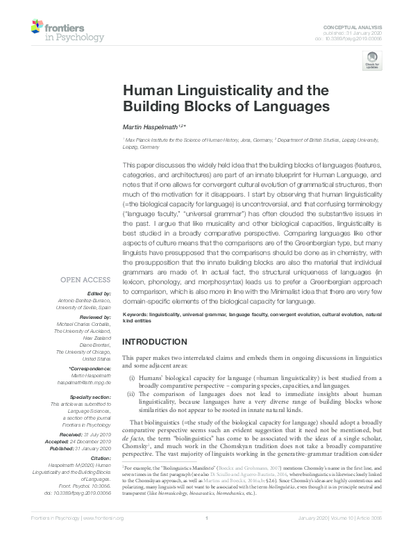 (PDF) Human linguisticality and the building blocks of languages