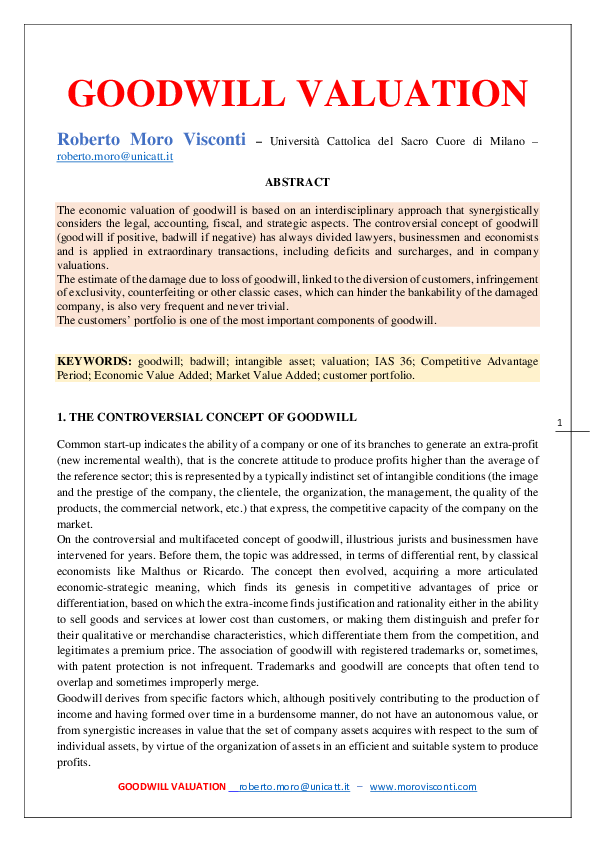 (PDF) GOODWILL VALUATION