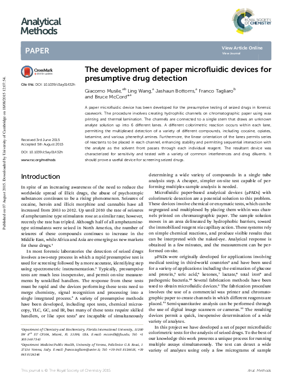 (PDF) The development of paper microfluidic devices for presumptive ...