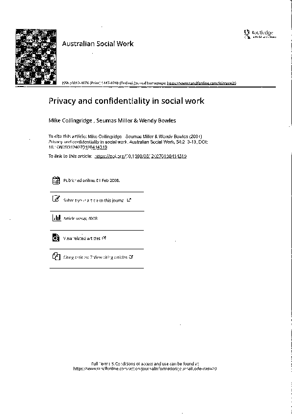 (PDF) Privacy and confidentiality in social work | Seumas Miller ...