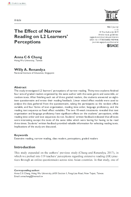 (PDF) The Effect of Narrow Reading on L2 Learners' Perceptions