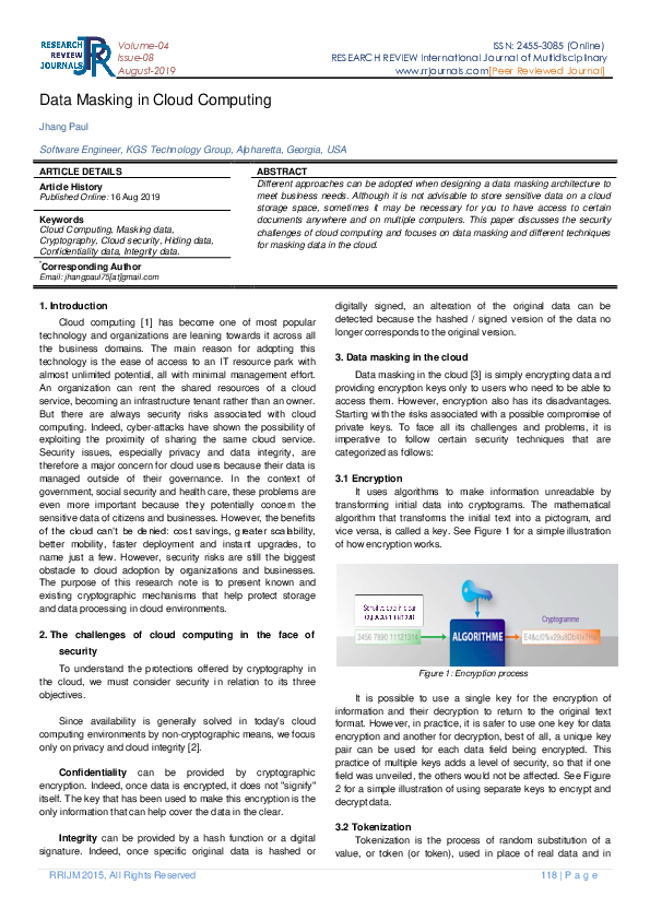 (PDF) Data Masking in Cloud Computing