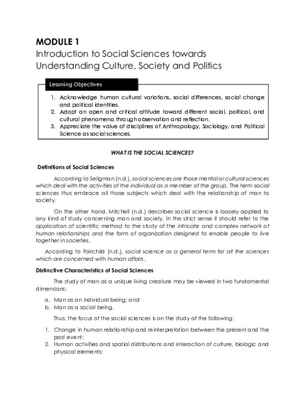 (PDF) MODULE 1 - Introduction to Social Sciences