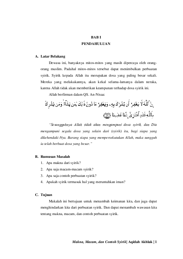 (DOC) Makna, Macam, dan Contoh Syirik