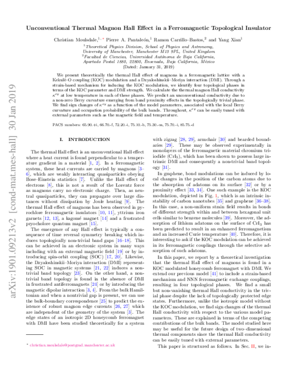 (PDF) Unconventional Thermal Magnon Hall Effect in a Ferromagnetic ...