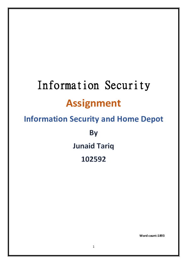 (DOC) Information Security Assignment Information Security and Home Depot