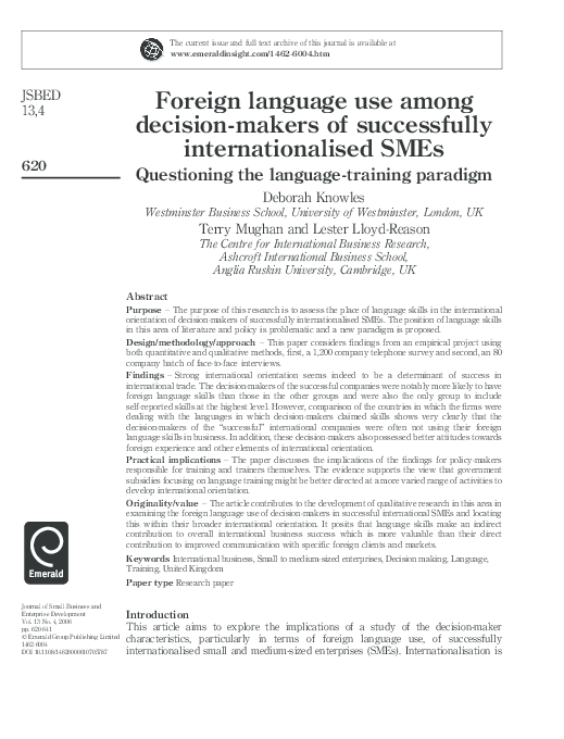 (PDF) Foreign language use among decision-makers of successfully ...