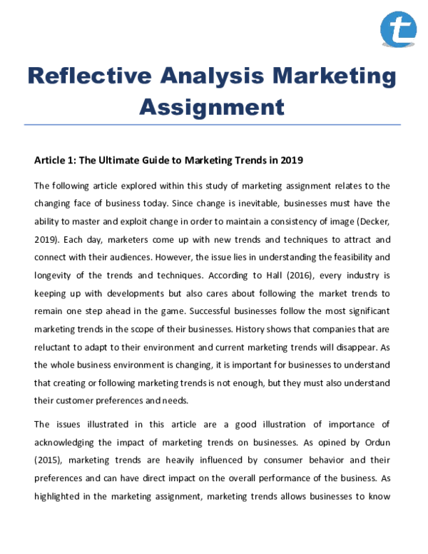 (PDF) Reflective Analysis Marketing Assignment