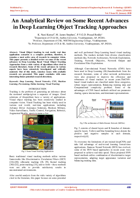 Pdf Ijert An Analytical Review On Some Recent Advances In Deep Learning Object Tracking