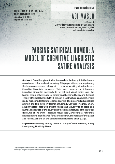 (PDF) PARSING SATIRICAL HUMOR: A MODEL OF COGNITIVE-LINGUISTIC SATIRE ...