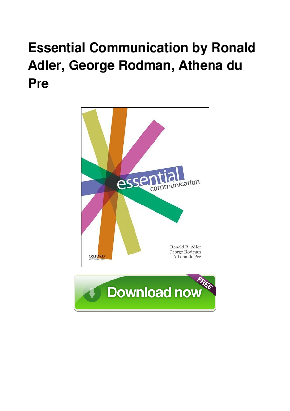 (PDF) Essential Communication by Ronald Adler George Rodman Athena du Pre