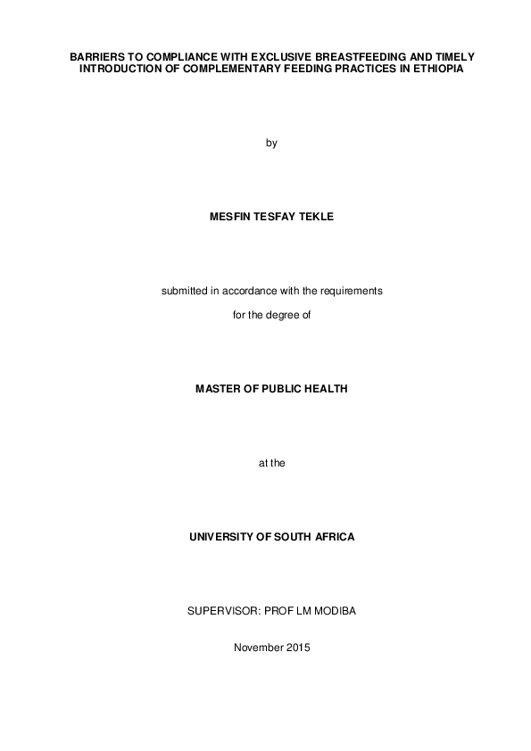 (PDF) BARRIERS TO COMPLIANCE WITH EXCLUSIVE BREASTFEEDING AND TIMELY ...