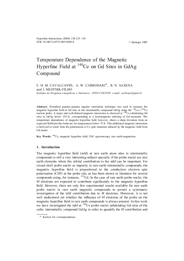 (PDF) Temperature dependence of the magnetic hyperfine interaction for ...