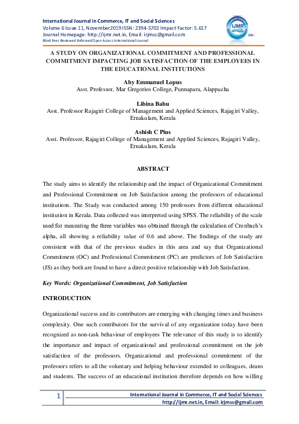 (PDF) A STUDY ON ORGANIZATIONAL COMMITMENT AND PROFESSIONAL COMMITMENT ...