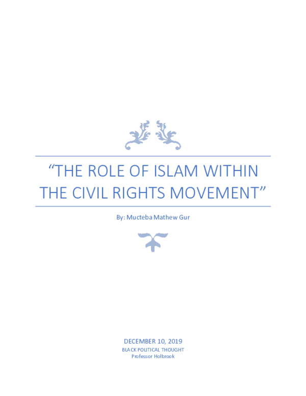 (DOC) "The Role of Islam in the Civil Rights Movement 1960s"
