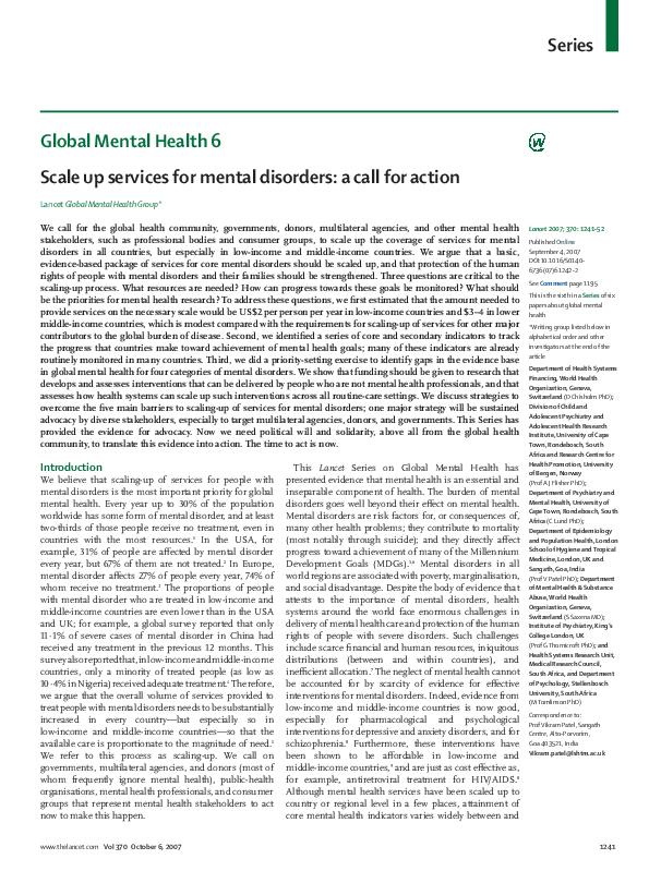 (PDF) Scale up services for mental disorders: a call for action