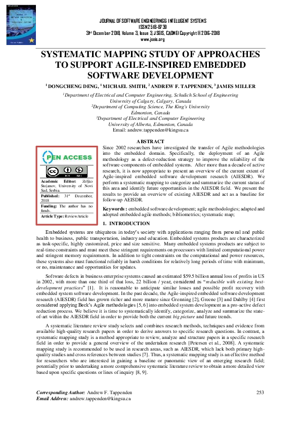 (PDF) SYSTEMATIC MAPPING STUDY OF APPROACHES TO SUPPORT AGILE-INSPIRED EMBEDDED SOFTWARE DEVELOPMENT