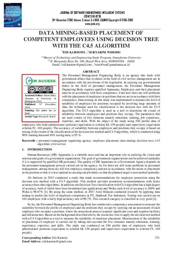(PDF) DATA MINING-BASED PLACEMENT OF COMPETENT EMPLOYEES USING DECISION TREE WITH THE C4.5 ALGORITHM