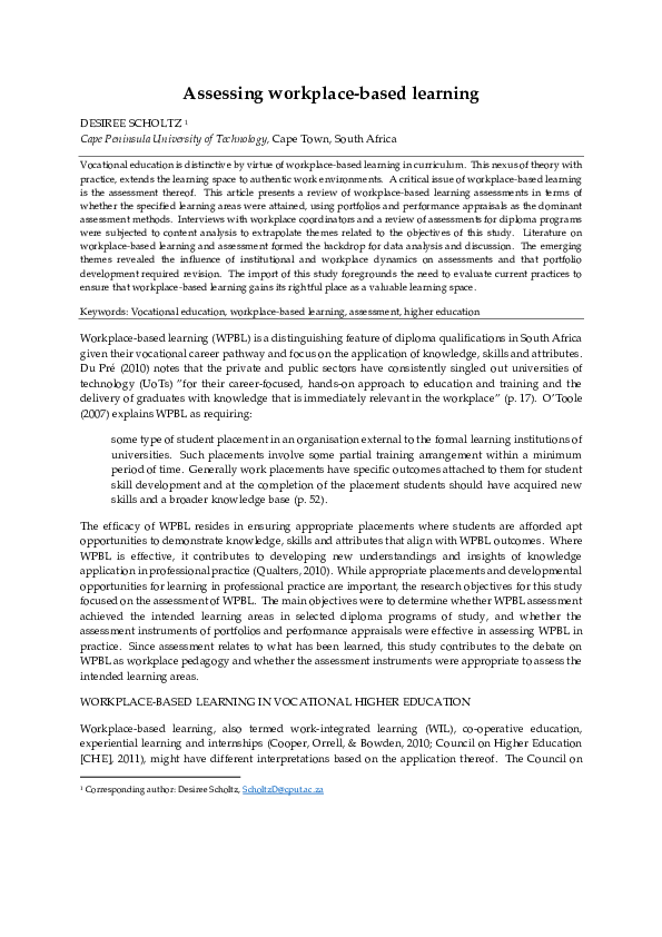 (PDF) Assessing Workplace-based Learning