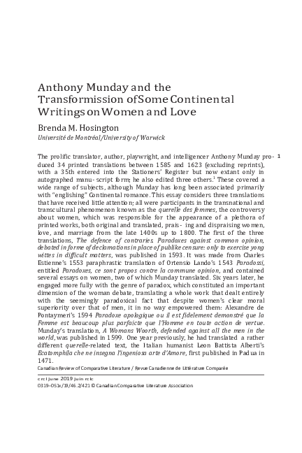 (DOC) 'Anthony Munday and the Transformission of Some Continental ...