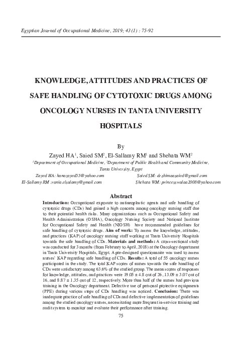 (PDF) KNOWLEDGE, ATTITUDES AND PRACTICES OF SAFE HANDLING OF CYTOTOXIC ...
