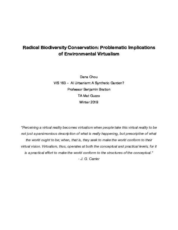 (PDF) Radical Biodiversity Conservation: Problematic Implications of ...