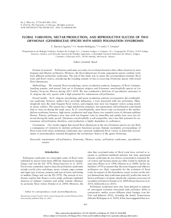 (PDF) FLORAL VARIATION, NECTAR PRODUCTION, AND REPRODUCTIVE SUCCESS OF ...
