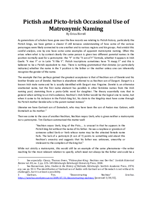 (DOC) Pictish Use of Matronymic Naming