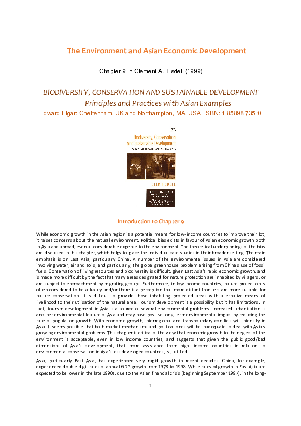 (PDF) The Environment and Asian Economic Development - Summary of Chapter 9 in BIODIVERSITY ...