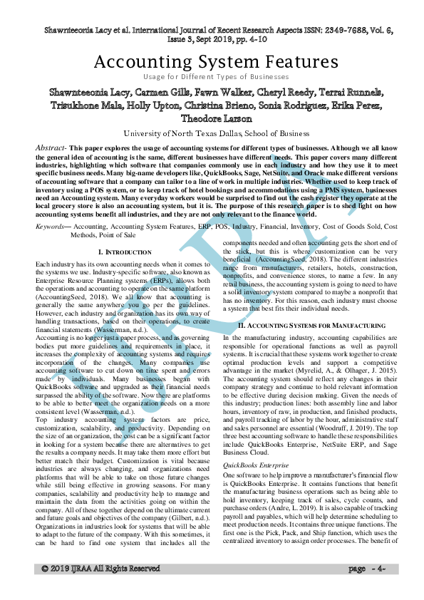 (PDF) Accounting System Features Usage for Different Types of Businesses