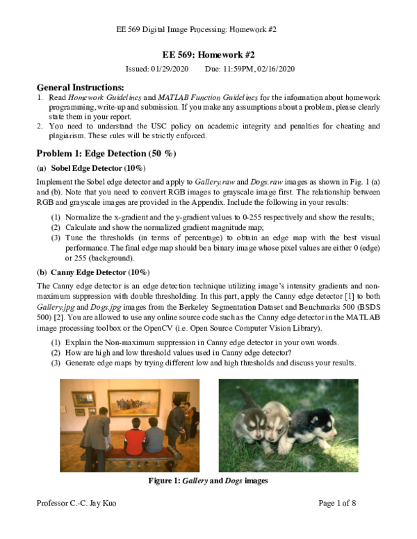 (PDF) EE 569 Digital Image Processing: Homework #2 General Instructions