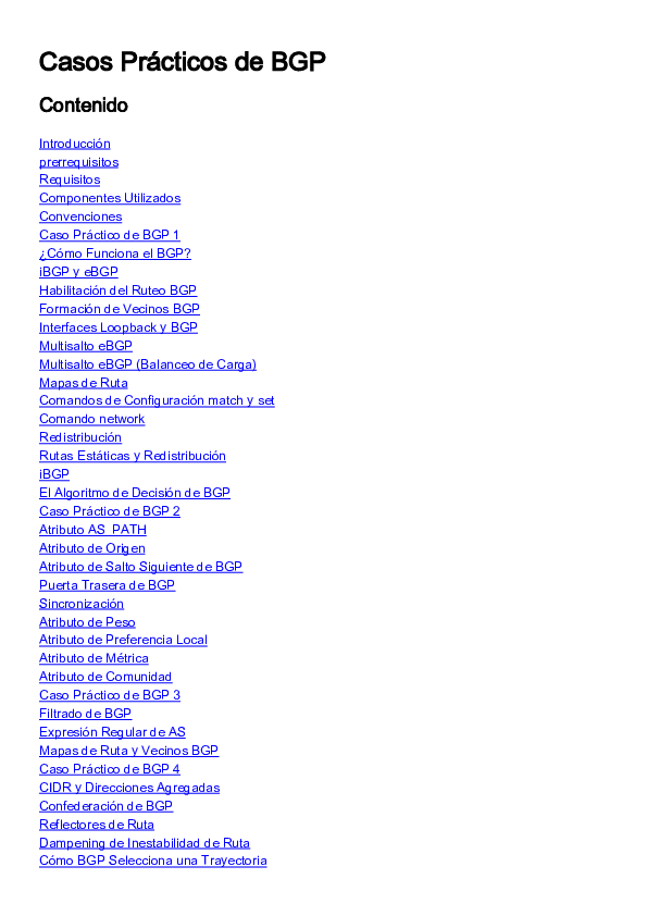 (PDF) Casos Prácticos de BGP Contenido