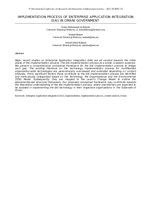 Doc Implementation Process Of Enterprise Application Integration Eai