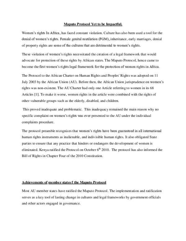(DOC) Maputo Protocol Yet to be Impactful
