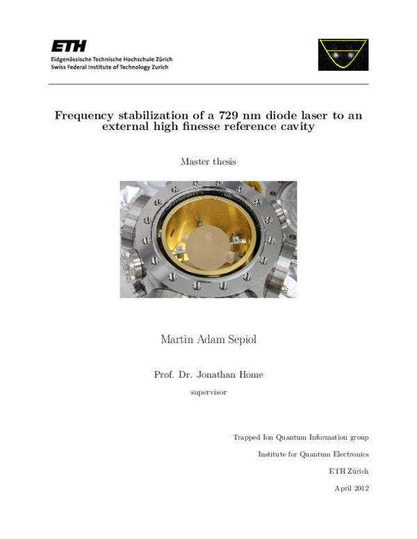 (PDF) Frequency stabilization of a 729 nm diode laser to an external ...