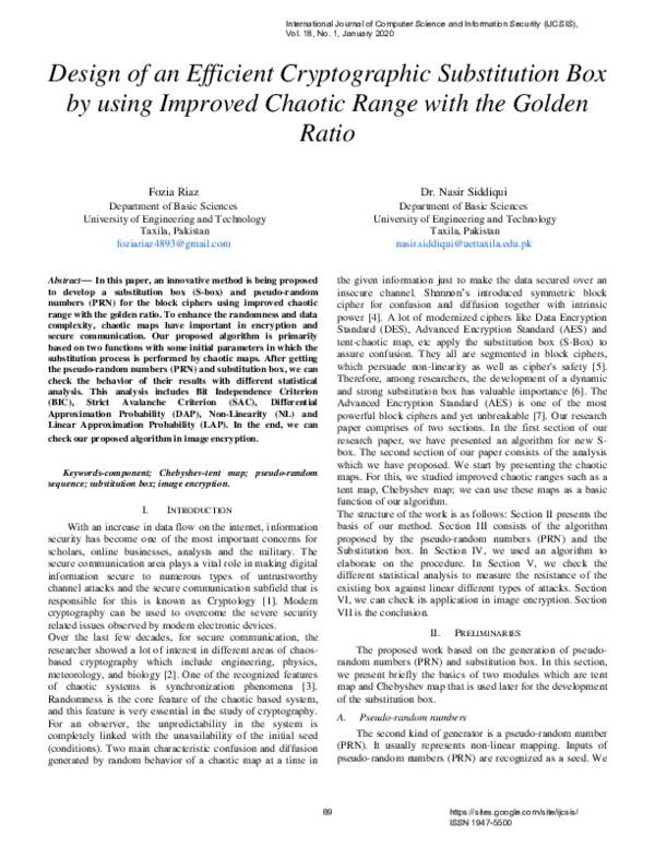(PDF) Design of an Efficient Cryptographic Substitution Box by using Improved Chaotic Range with ...