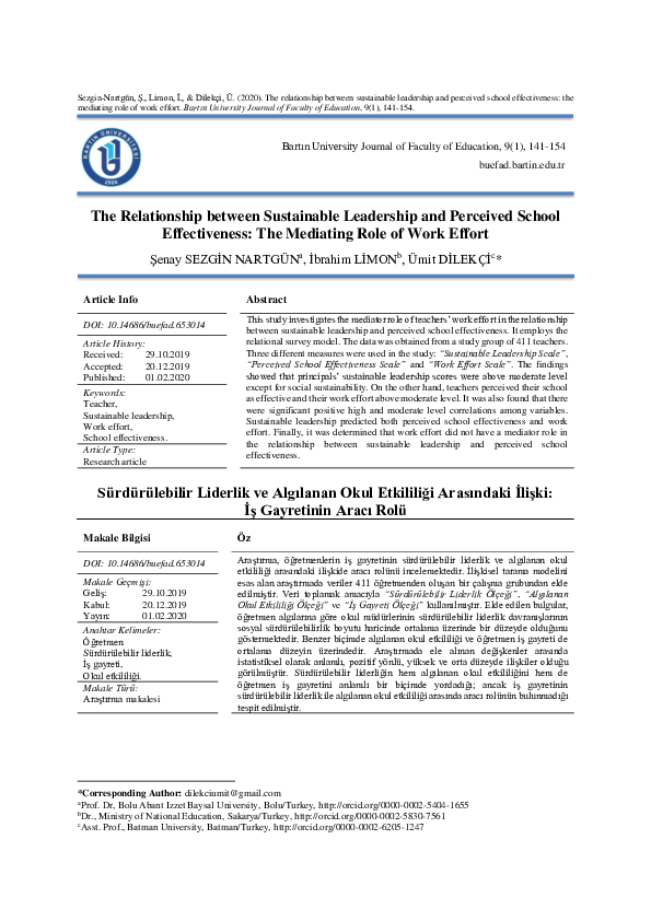 (PDF) The Relationship between Sustainable Leadership and Perceived School Effectiveness: The ...
