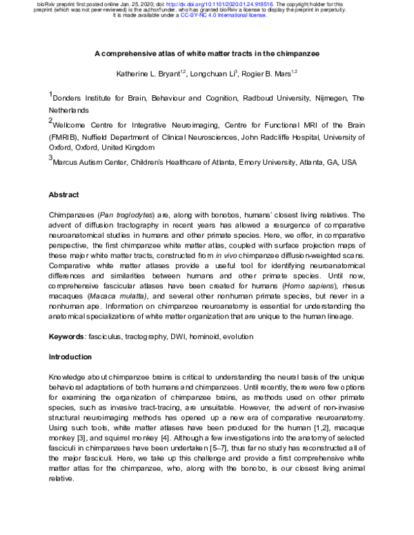 (PDF) Chimpanzee White Matter Tract Atlas