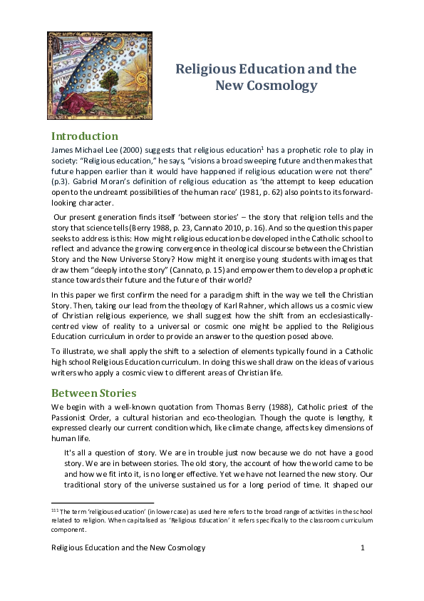(PDF) Religious Education and the New Cosmology